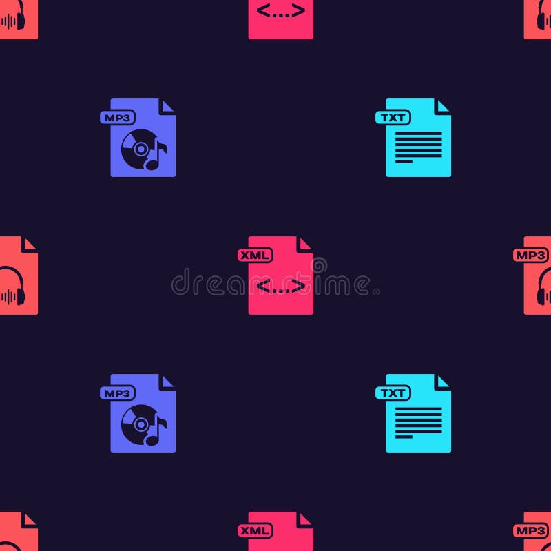 Set Txt File Document Mp3 Xml And On Seamless Pattern Vector Stock