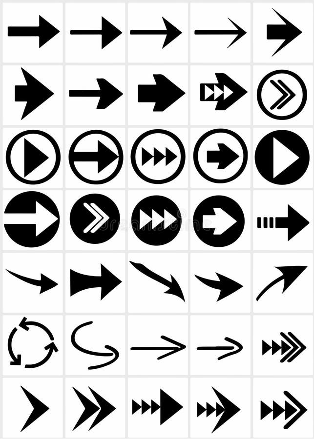 Set of 35 types of arrows stock illustration. Illustration of icon ...