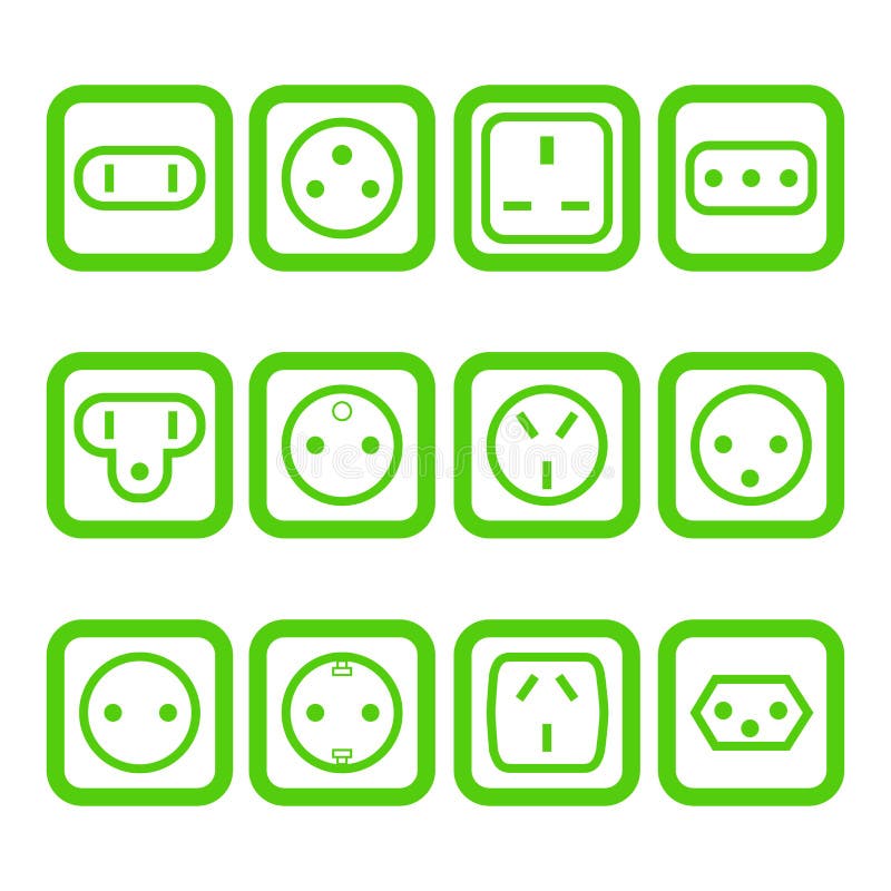 Set of 12 Types of Electricity Outlets Stock Vector - Illustration of ...