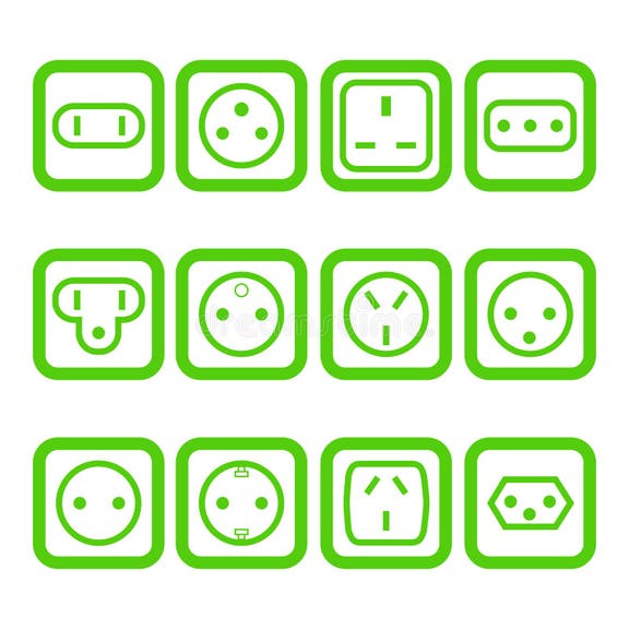 Set of 12 Types of Electricity Outlets Stock Vector - Illustration of ...