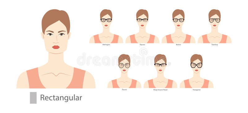 Set of Types of Glasses for Women Rectangular Type Faces Fashion ...