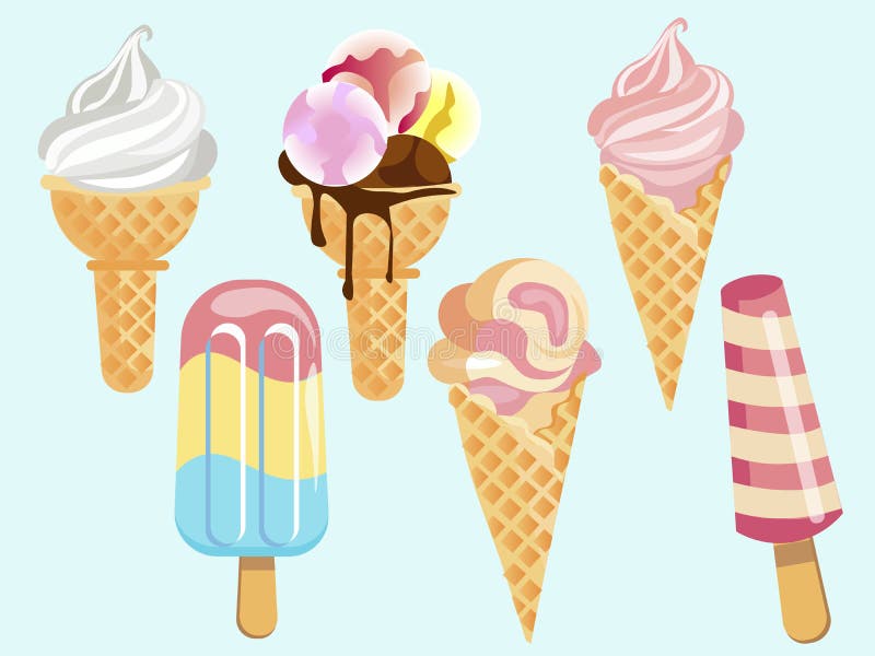 Set of 6 Types of Ice Cream. in Minimalist Style Stock Illustration ...