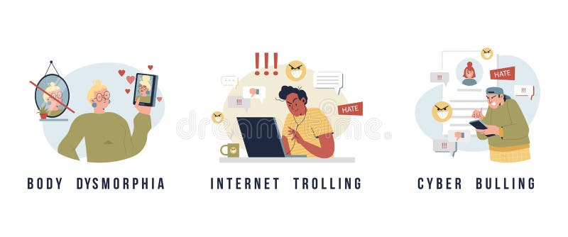 Set of Types of Social Media Behavior Flat Style, Vector Illustration ...