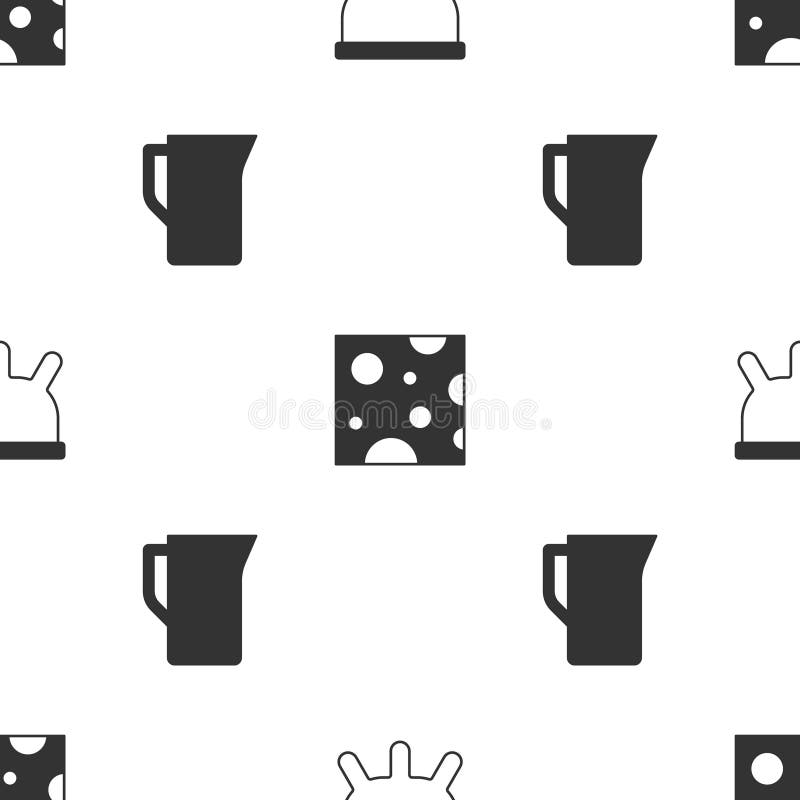 Set Udder, Cheese and Milk Jug or Pitcher on Seamless Pattern. Vector ...