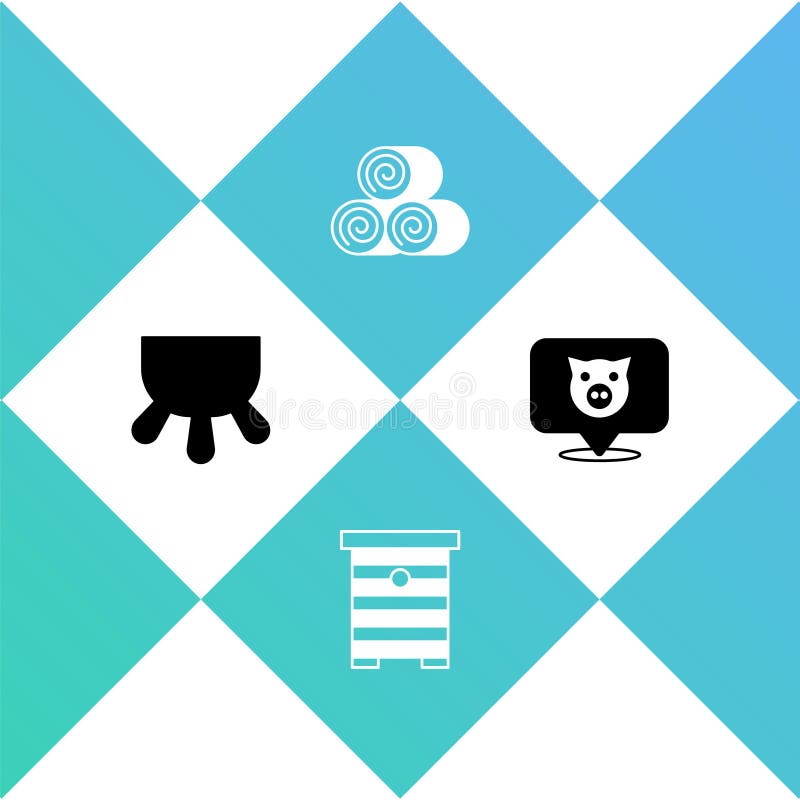 Set Udder, Hive for Bees, Roll of Hay and Pig Icon. Vector Stock Vector ...
