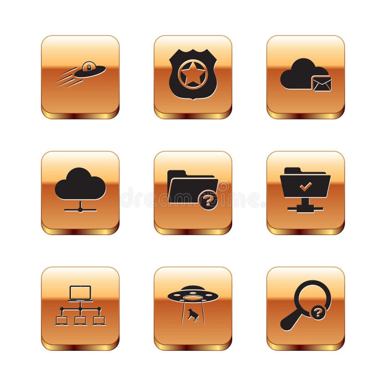 Set UFO Flying Spaceship and Alien, Computer Network, Abducts Cow, Unknown Directory, Network ...