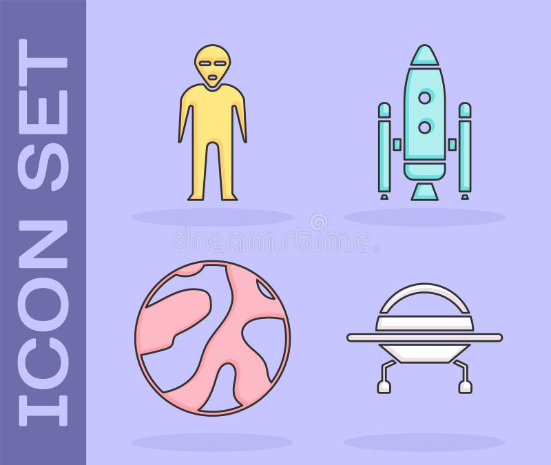 Set UFO Flying Spaceship, Alien, Planet and Space Shuttle and Rockets ... Set UFO Flying Spaceship, Alien, Planet and Space Shuttle and Rockets ...