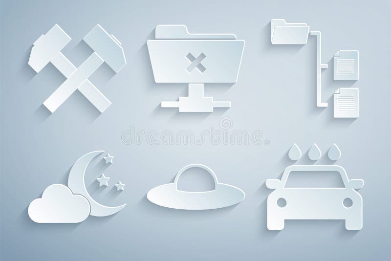 Set UFO Flying Spaceship, Folder Tree, Cloud with Moon and Stars, Car ... Set UFO Flying Spaceship, Folder Tree, Cloud with Moon and Stars, Car ...