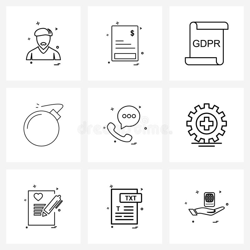 Set of 9 UI Icons and Symbols for Chat, Messages, Gdpr Document ...