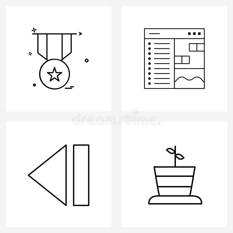 Set of 4 UI Icons and Symbols for Medal, Back, Win, Development, Media ...