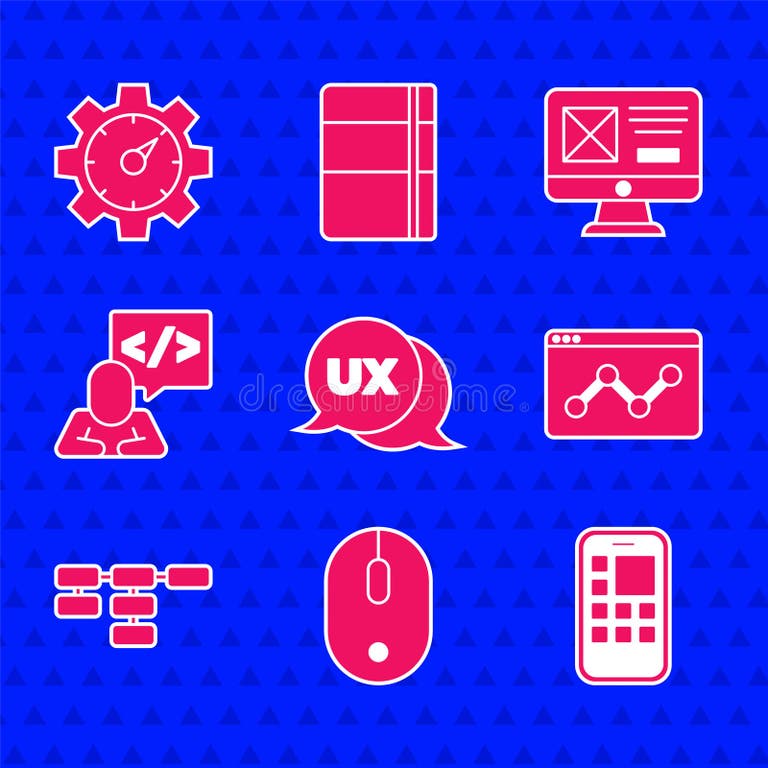 Set Ui Or Ux Design Computer Mouse Mobile Apps Website Statistic Site Map Front End