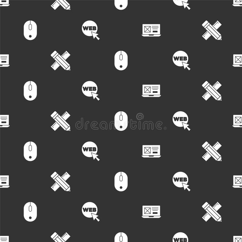 Set UI or UX Design, Crossed Ruler and Pencil, Computer Mouse and Web ...