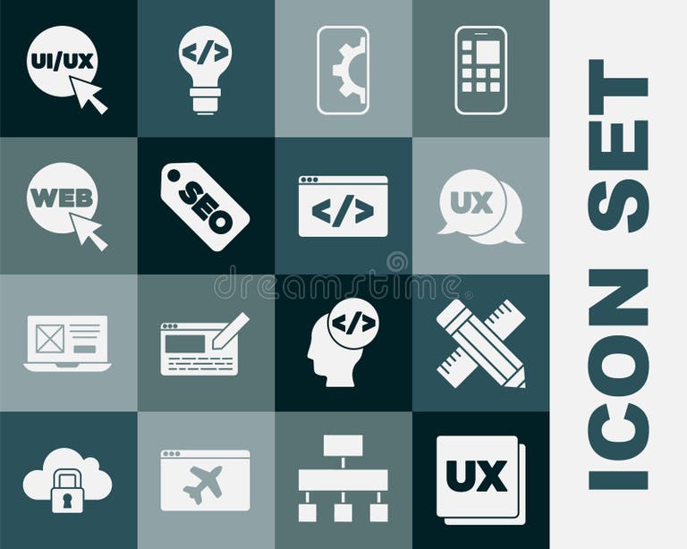 Set UI or UX Design, Crossed Ruler and Pencil, Web Development, SEO Optimization, Graphic, and ...