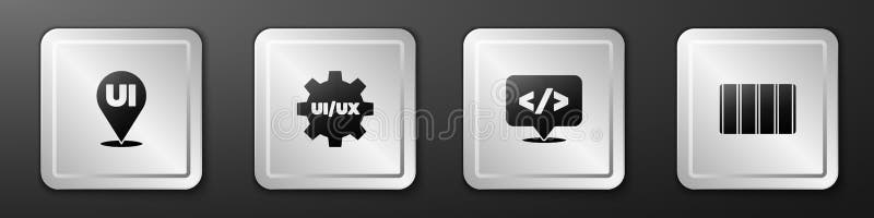 Set Ui Or Ux Design Front End Development And Color Palette Guide Icon Silver Square Button