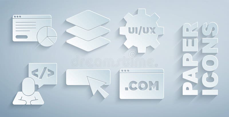 Set UI or UX Design, Front End Development, Layers and Website Statistic Icon. Vector Stock ...