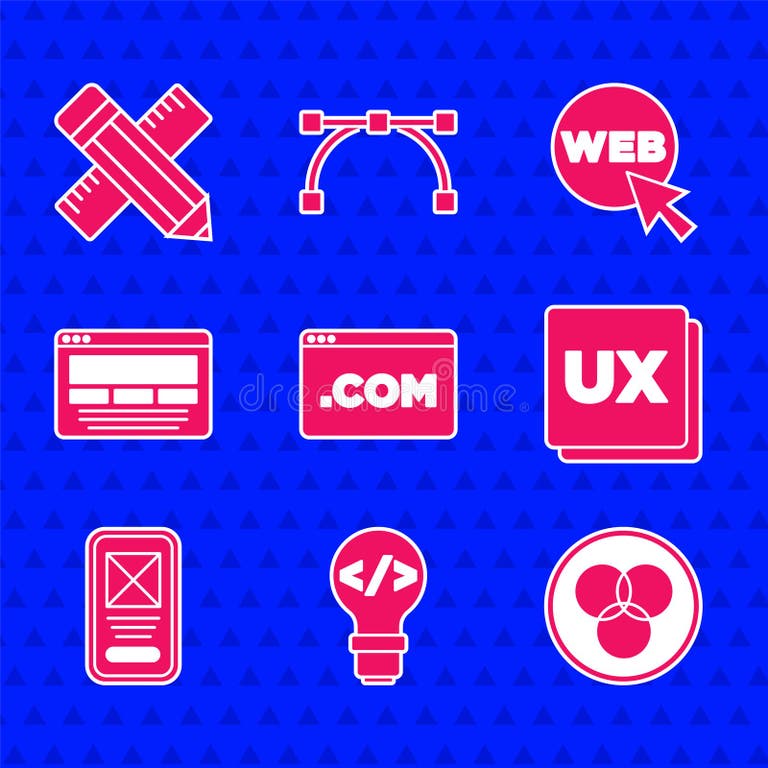 Set UI or UX Design, Front End Development, RGB and CMYK Color Mixing, Web Graphic and Crossed ...
