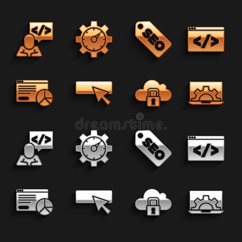 Set Ui Or Ux Design Front End Development Web Cloud Computing Lock Website Statistic Seo