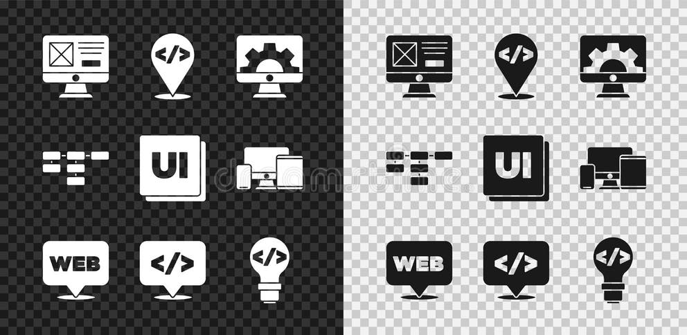 Set UI or UX Design, Front End Development, Web, and Graphic, Site Map and Icon. Vector Stock ...