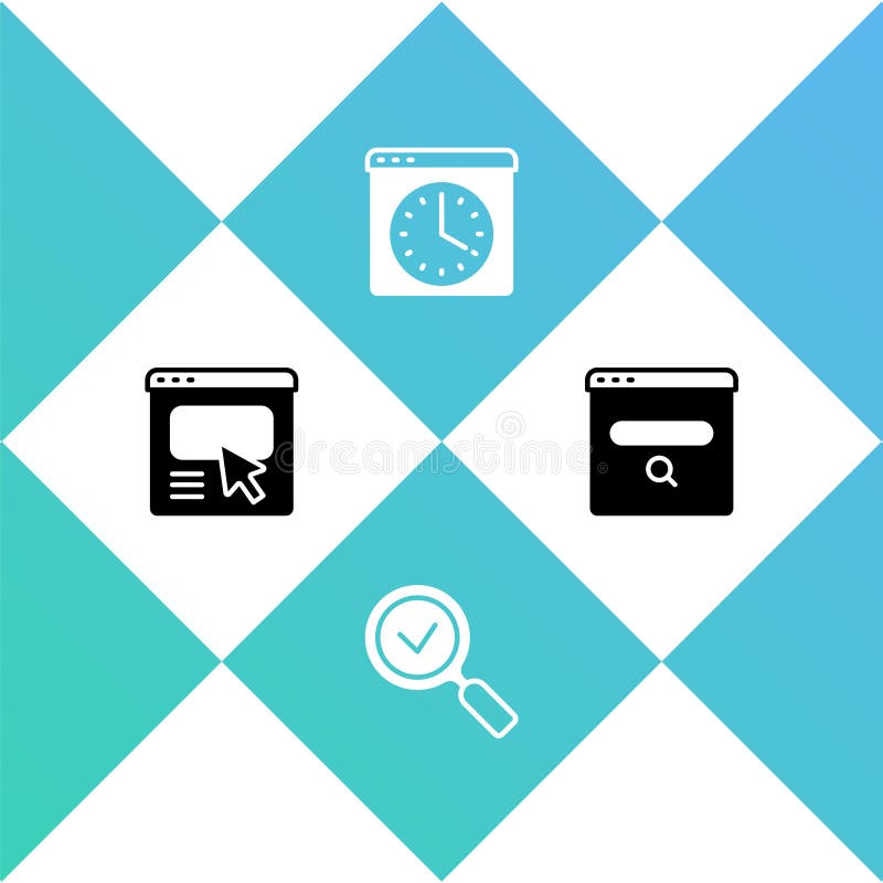 Set UI or UX Design, Magnifying Glass with Check Mark, Browser Window and Search Engine Icon ...