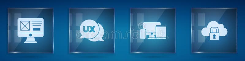 Set UI or UX Design, , Monitor, Mobile, Tablet and Cloud Computing Lock ...