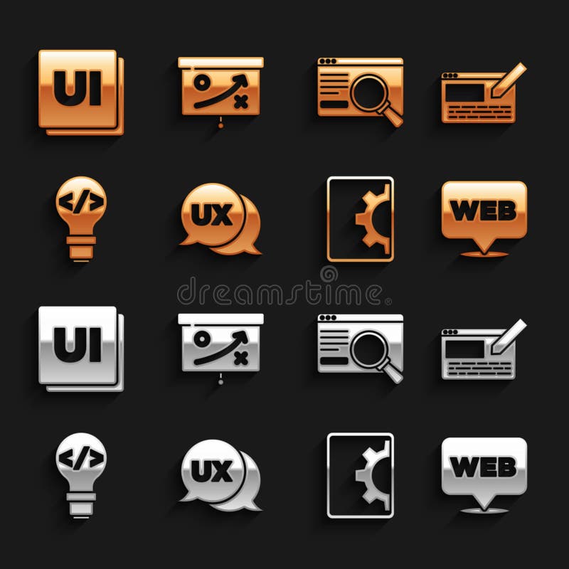 Set UI or UX Design, Web and Graphic, Development, Front End, and Planning Strategy Concept Icon ...
