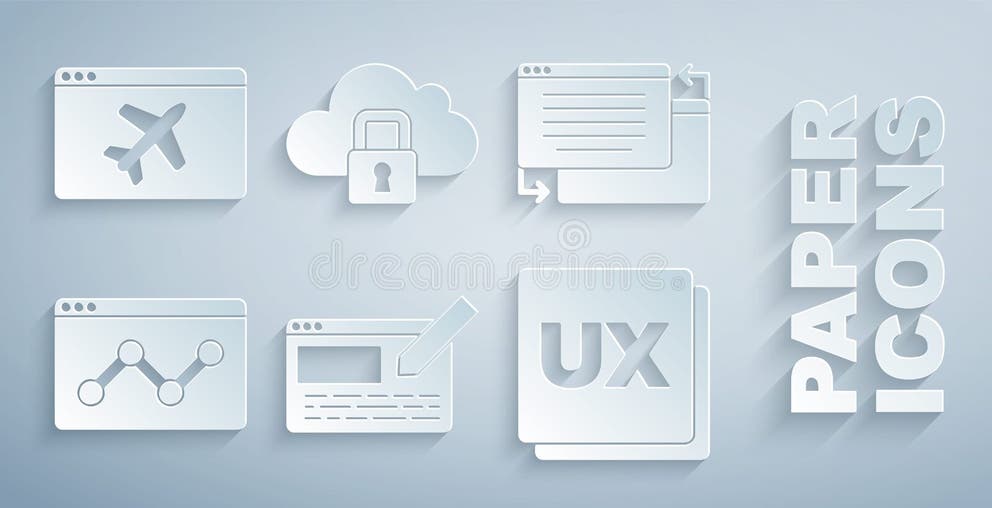 Set UI or UX Design, Website Statistic, Cloud Computing Lock and Template Icon. Vector Stock ...