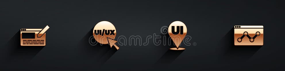 Set UI or UX Design, , and Website Statistic Icon with Long Shadow ...