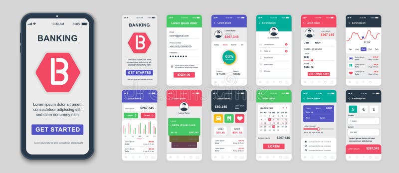 Set of UI, UX, GUI Screens Banking App Flat Design Template for Mobile ...