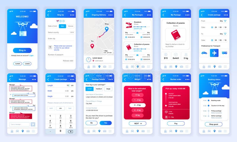 Set of UI, UX, GUI Screens Delivery App Flat Design Template for Mobile ...