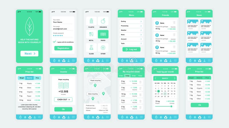 Set of UI, UX, GUI Screens Ecology App Flat Design Template for Mobile ...