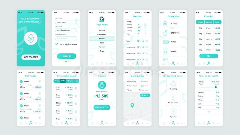 Set of UI, UX, GUI Screens Ecology App Flat Design Template for Mobile ...