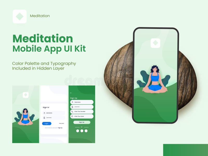 Set of UI, UX, GUI Screens Meditation Mobile App Including Sign in ...