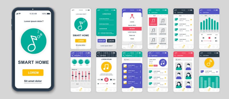 Set of UI, UX, GUI Screens Music App Flat Design Template for Mobile ...