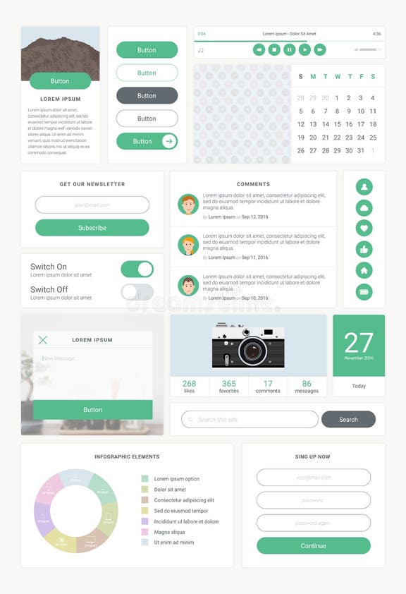 Set of UI and UX Kit Elements. User Interface for Website Development ...