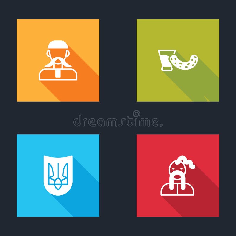 Set Ukrainian Cossack, Glass with Vodka, Trident and Icon. Vector Stock ...