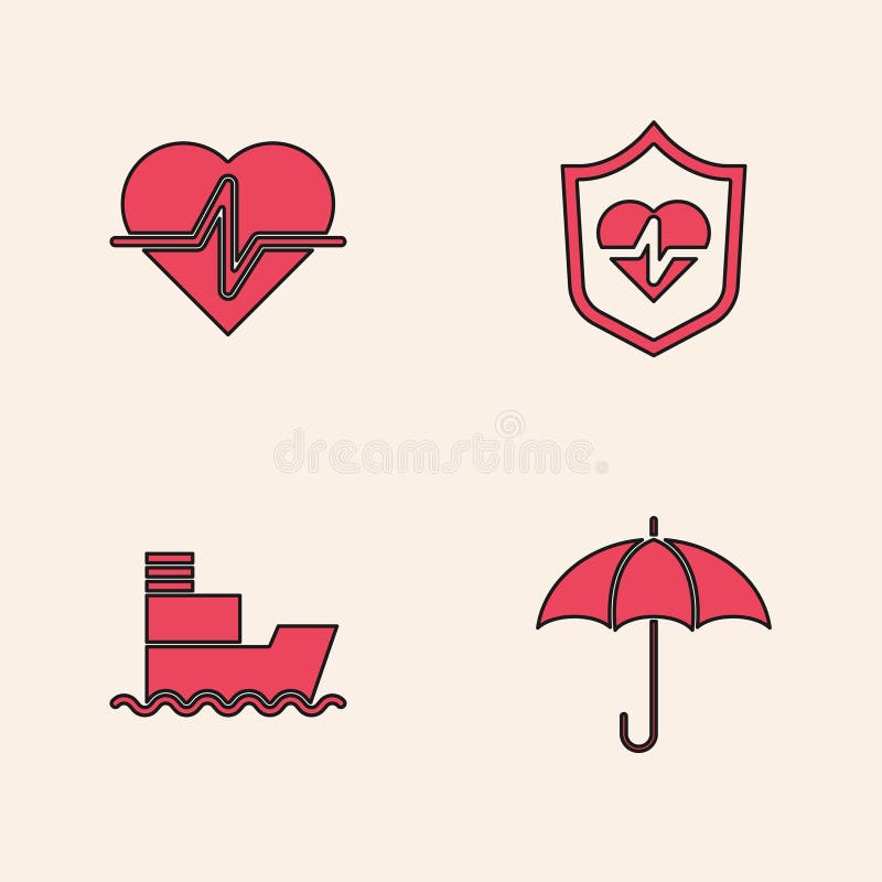 Set Umbrella, Life Insurance, with Shield and Ship Icon. Vector Stock ...