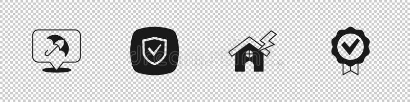 Set Umbrella, Shield, House and Lightning and Approved Check Mark Icon ...