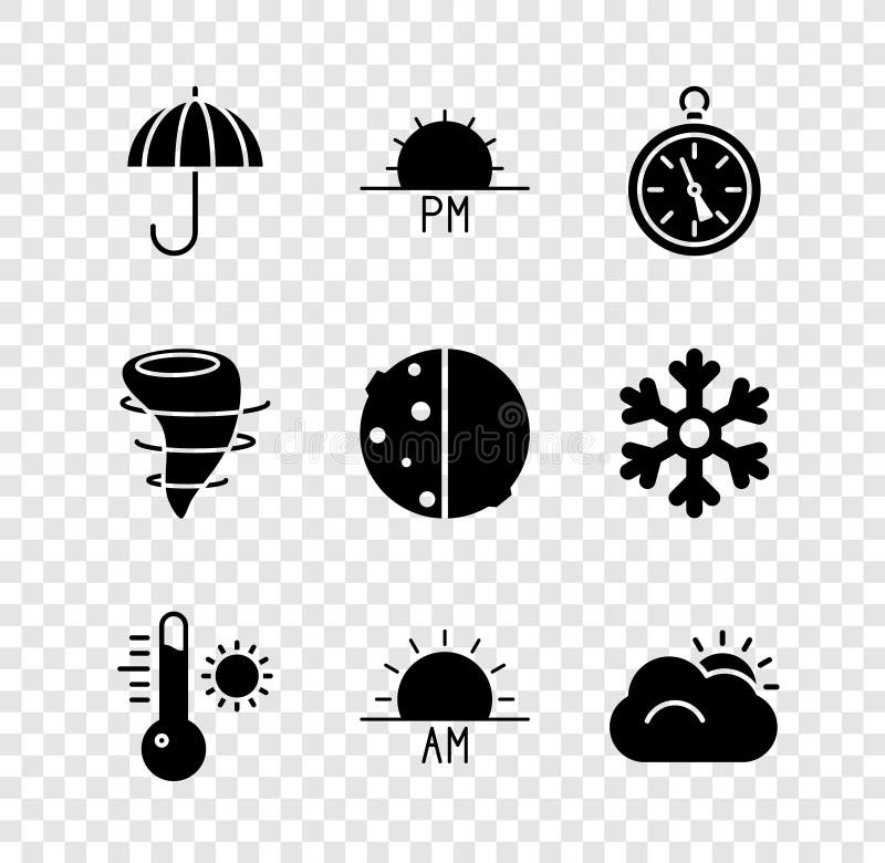 Set Umbrella, Sunset, Compass, Meteorology Thermometer, Sunrise, and ...