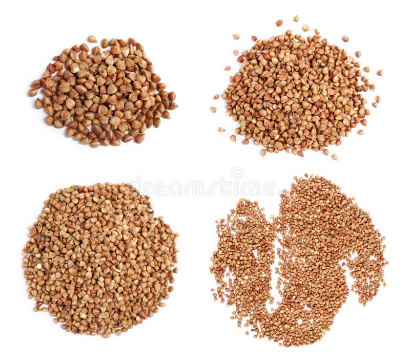 Set of Uncooked Buckwheat on White Background Stock Photo - Image of ...