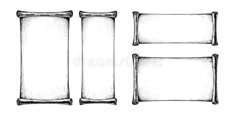 Set of Unfolded Rolls of Paper, Papyrus Scroll, Ancient Parchment with ...