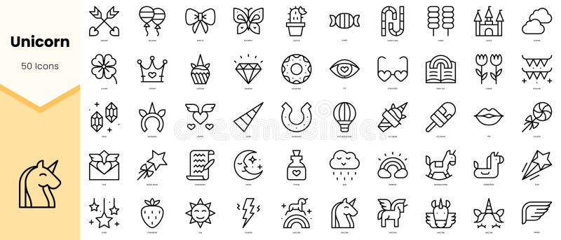 Set of Unicorn Icons. Simple Line Art Style Icons Pack Stock Vector ...