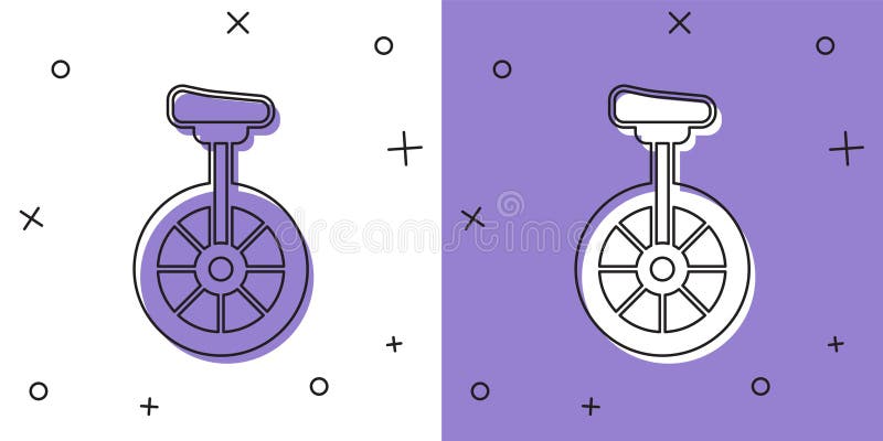 Set Unicycle or One Wheel Bicycle Icon Isolated on White and Purple ...