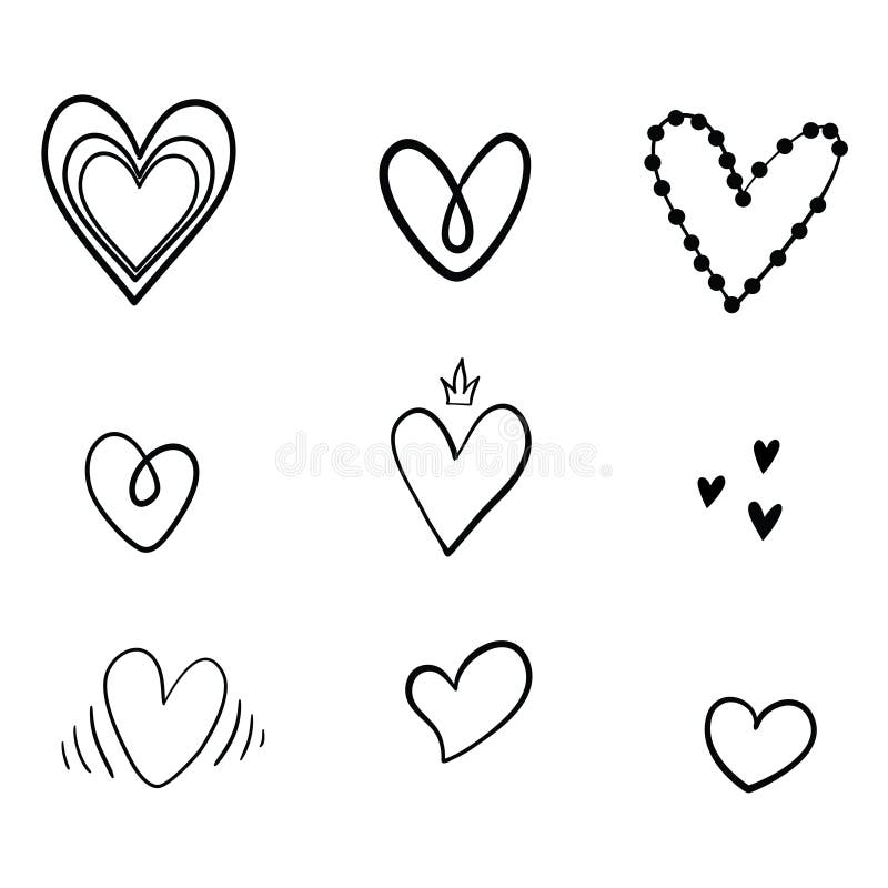 Set of Unique Hand Drawn Hearts. Painted Design Elements. Stock Vector ...