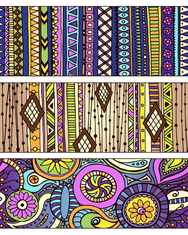 Set of Unique Seamless Pattern and Borders. Stock Illustration ...