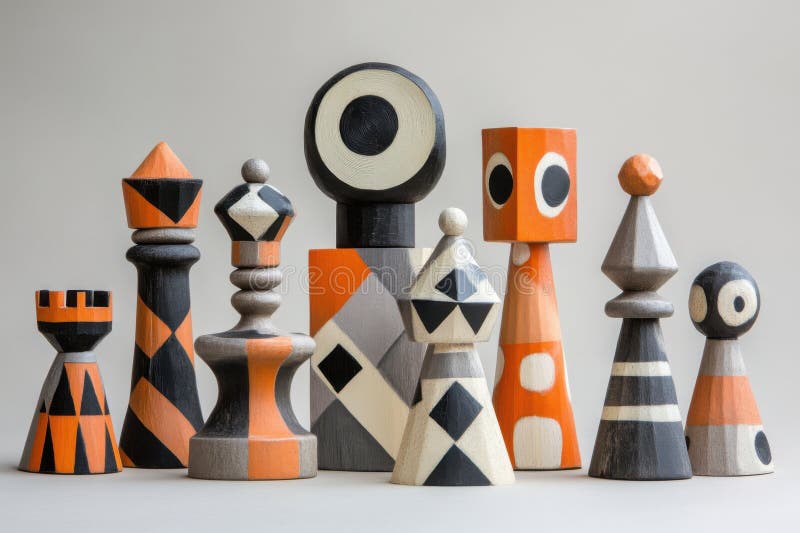 A Collection of Uniquely Designed Chess Pieces with Geometric Patterns ...