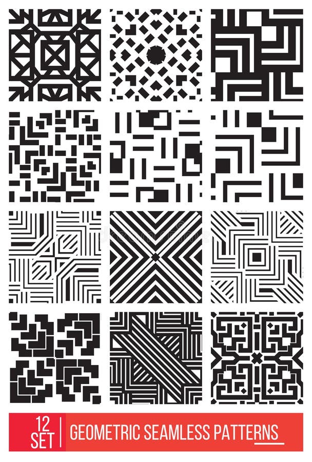 Set of Universal Different Geometric Seamless Patterns, Monochro Stock ...