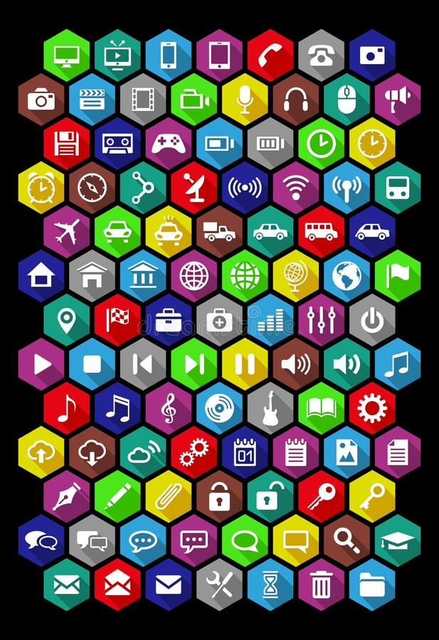 Set of Universal Icons with Long Shadow. Flat Design Stock Vector ...