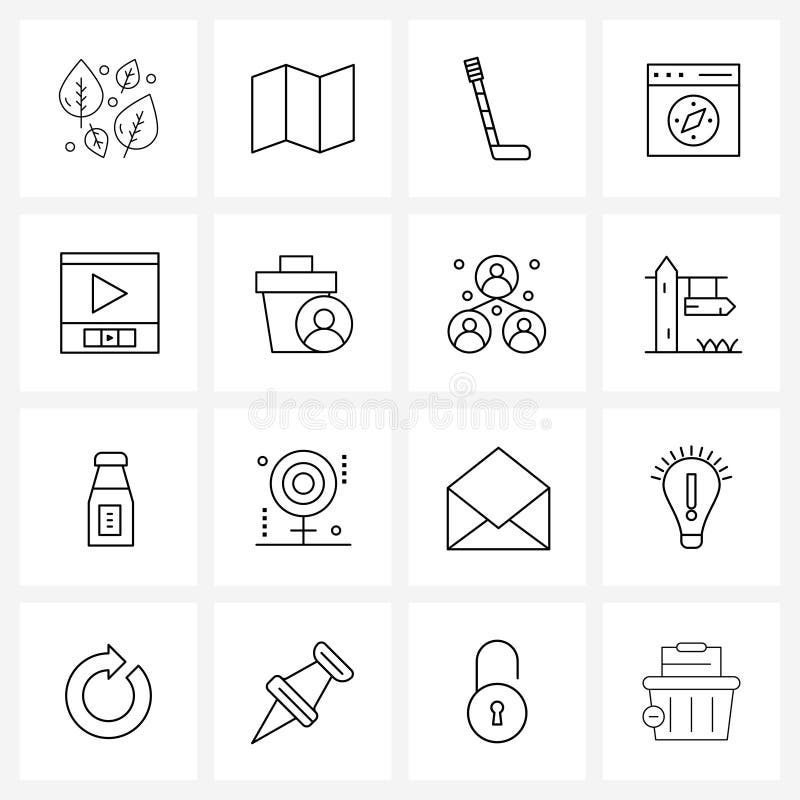 Set of 16 Universal Line Icons of Streaming, Search, Sport, Navigation ...