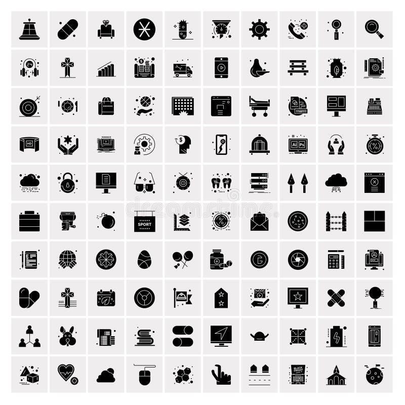 Set of 100 Universal Solid Icons Stock Vector - Illustration of icons ...