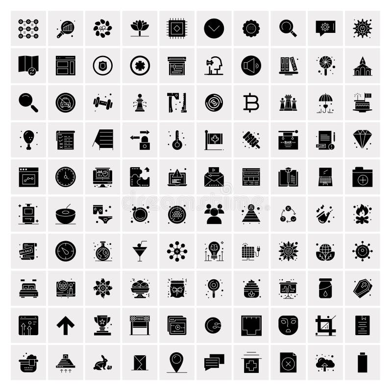 Set of 100 Universal Solid Icons Stock Vector - Illustration of finance ...